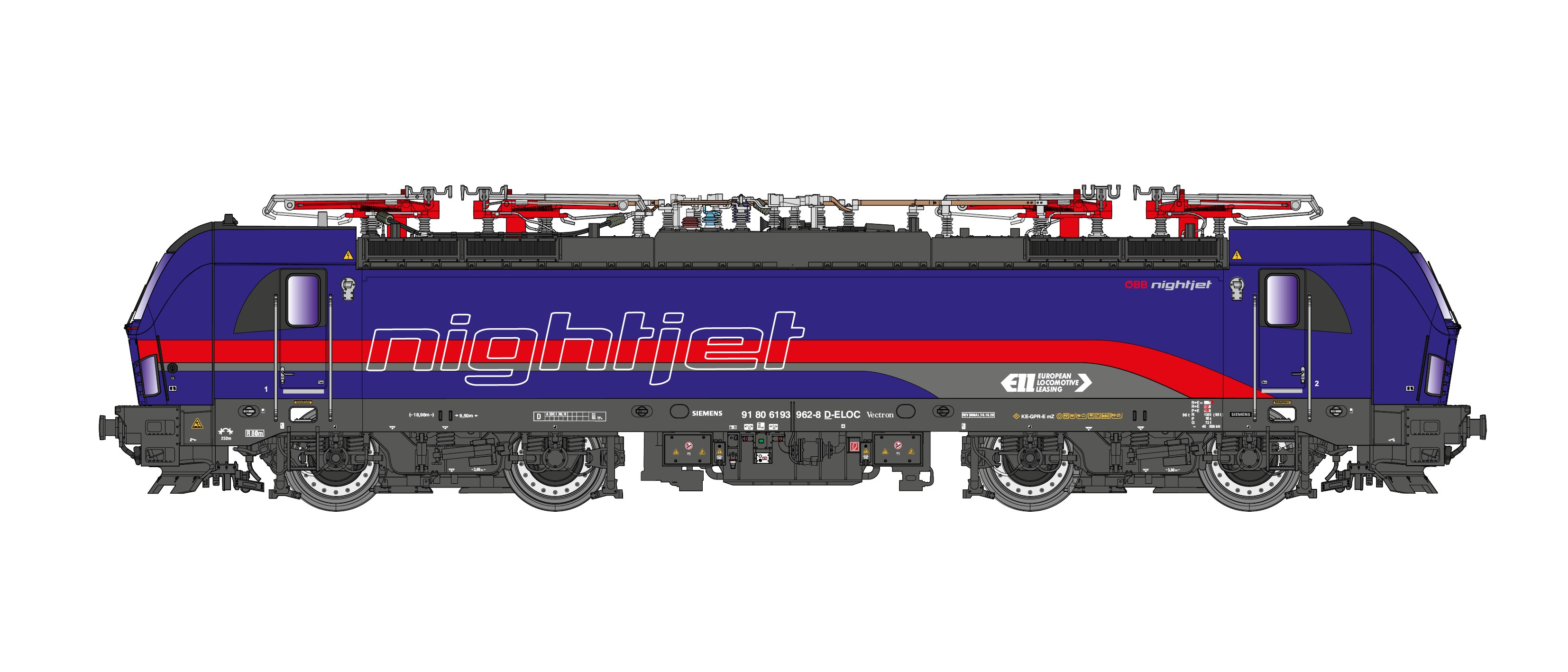 JÄGERNDORFER 27102 H0 DC Nightjet Vectron ELL 193 962 Sound ...