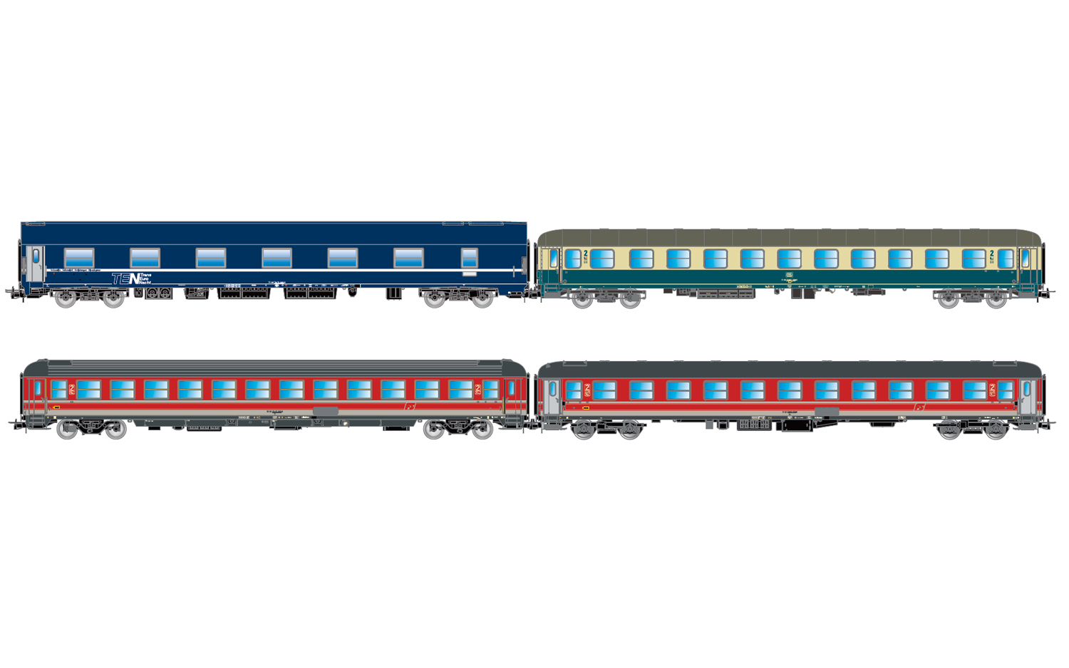 Rivarossi 4374 FS/DB/NS, 4-unit pack 1 Italien-Holland-Express, NS ...